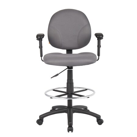 Boss Gray Fabric Drafting Stools with Adjustable Arms & Footring B1691 ...