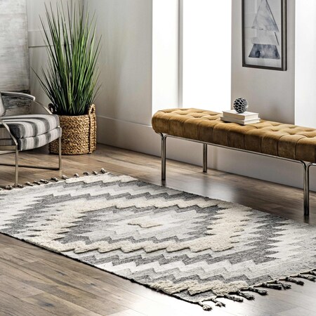 Nuloom Ellie Textured Diamond Aztec Tassel Area Rug 5ft x 8ft HCJZ01A ...