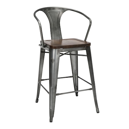 Ofm Gunmetal Counter Stool with Walnut Seat, PK4 161-26A-GM-WNT-4 | Zoro