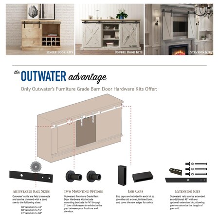 Outwater 5ft Top Mount Sliding Barn Door Hdwe Kit for Single Door up to ...