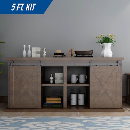 Outwater 5ft Top Mount Sliding Barn Door Hdwe Kit for 2 Doors Up to ...