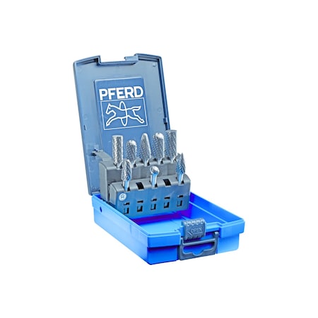 Pferd 8 Piece Bur Set - 1/4" Shank - Plastic Case, Double Cut 26547 | Zoro