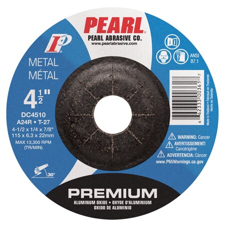 Pearl Premium AO DC Grinding Wheel 4-1/2 x 1/4 x 7/8 A24R T-27 DC4510 ...