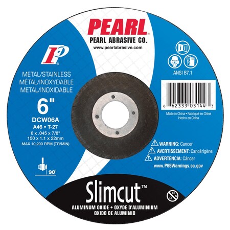 Pearl Abrasive Cut-Off Wheel, Dry, 6 in Dia, 0.045 in Thick, 7/8 in ...