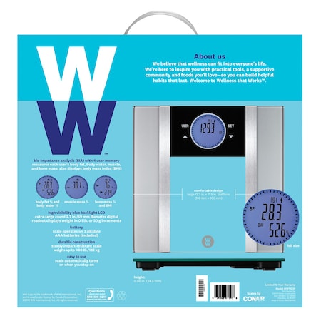 Weight Watchers By Conair Glass Body Analysis Scale WW712XF | Zoro