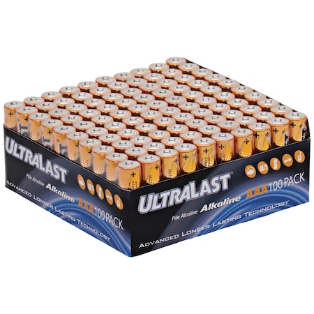 Ultralast Alkaline Battery, AAA 1.5V DC 100 PK ULA100AAAB | Zoro