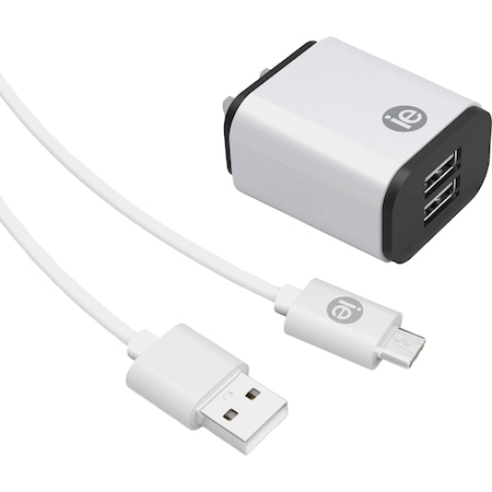 Iessentials Dual-USB 2.4A Wall Charger with 4 ft. USB-A to USB-C Cable ...