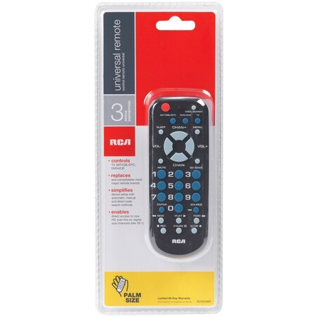 Rca Palm-Sized 3-Device Universal Remote RCR503BZ | Zoro