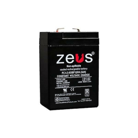 Zeus Battery Products 4Ah 6V F1 Sealed Lead Acid Battery PC4.5-6XBF1 | Zoro