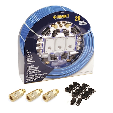 Primefit 30 Piece Push to Connect Air Tubing Kit with 100Ft Tubing and ...