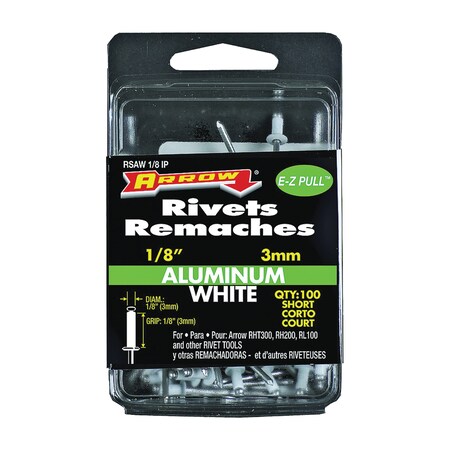 Arrow Fastener Arrow Pop Rivet, Short, 1/8 in L, Aluminum RSAW1/8IP | Zoro