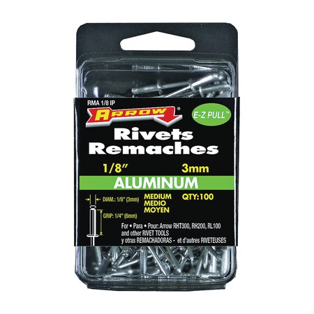 Arrow Fastener Arrow Pop Rivet, Medium, 1/4 in L, Aluminum RMA1/8IP | Zoro