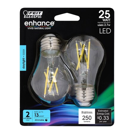 Feit Electric Led Flt Dm A15 Dl25W 2Pk BPA1525950CAFL2 | Zoro