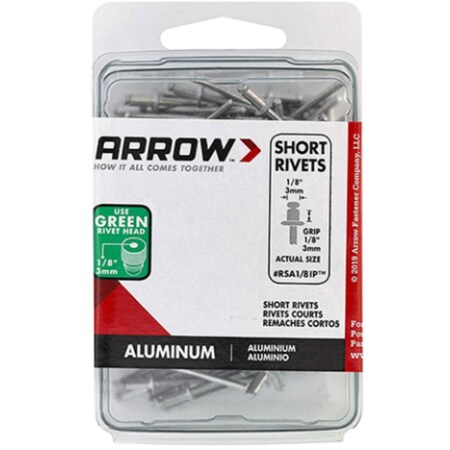 Arrow Fastener Rivet Short Alum 1/8X1/8In RSA1/8 | Zoro