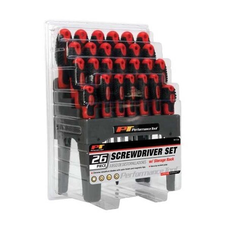 Wilmar Performance Tool Screwdriver Set with Rack, 26-Piece, Chrome ...