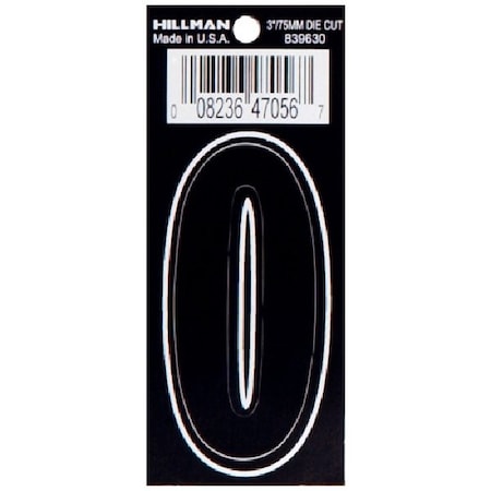 Hillman Die-Cut Number, Character: 0, 3 in H Character, Black/White ...