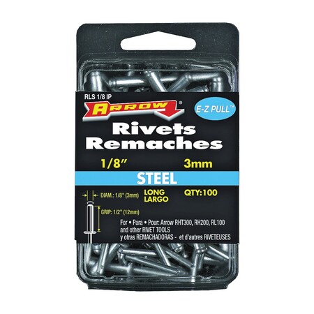 Arrow Fastener Rivets 100 Long Steel Arrow RLS1/8IP | Zoro