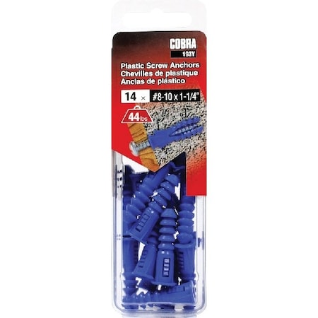 Cobra Anchors Cobra Anchors Screw Anchor, 1-1/4 in L, Plastic, 175 lb ...