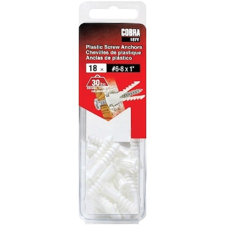 Cobra Anchors Cobra Anchors Screw Anchor, 1 in L, Plastic, 100 lb 187Y ...