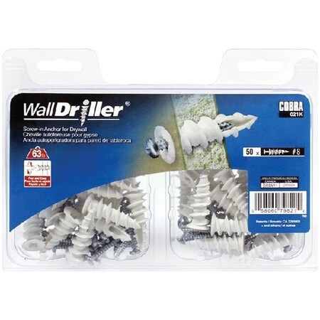 Cobra Anchors Cobra Anchors WallDriller Anchor, 1-1/2 in L, Nylon, 63 ...