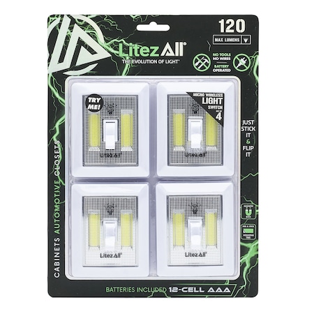 Litezall COB LED Mini Light Switch, 4PK LA-MINISWx4-6 | Zoro
