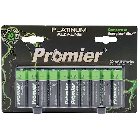 Promier Products AA Platinum Alkaline Battery, 20PK P-AA20-4/16 | Zoro