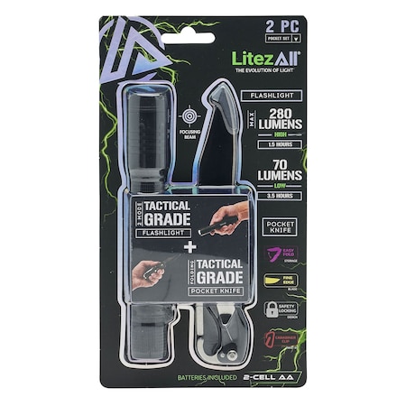 Litezall 280 Lumen Tactical Flashlight and Pocket Knife Combo LA-280 ...