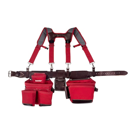 Bucket Boss Belt, Leather Hyrbid Tool Belt with Suspenders, RED, Red ...