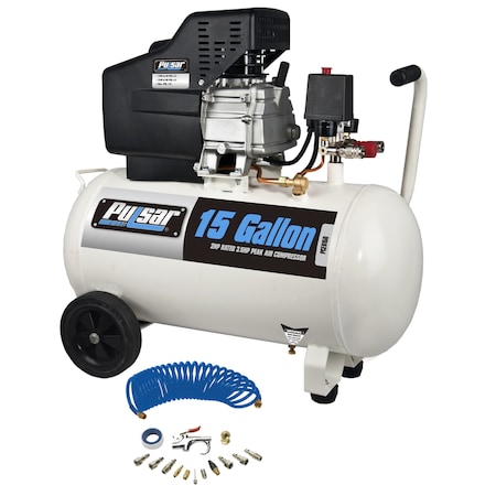 Pulsar 15Gal Prtbl Electric Air Compressor w/ Mblty Kit/Air Hose/14 ...