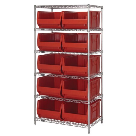 Quantum Storage Systems Wire Shelving Unit with Bins WR6-954RD | Zoro