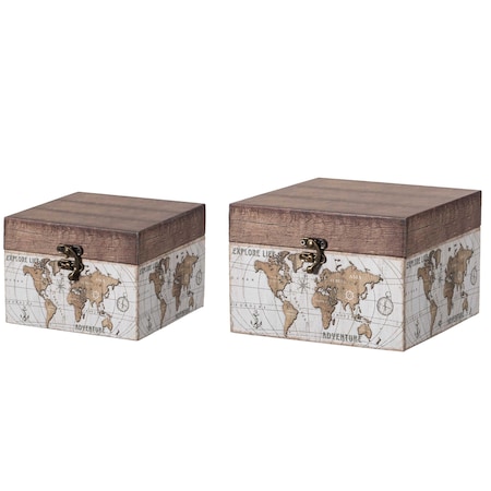 Vintiquewise Antique Vintage Style World Map Design Wooden Storage Box ...