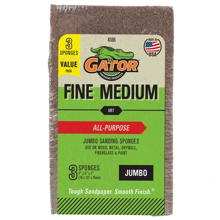 Gator Finishing All-Purpose Jumbo Sanding Sponges, Fine Medium Grit ...