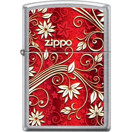 Zippo 2024 Zippo Custom Red With Gold Floral Street Chrome ZIP ...