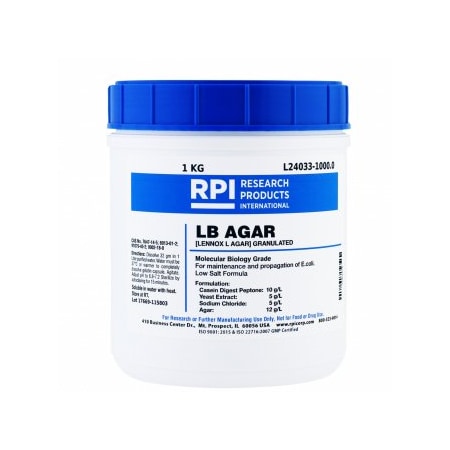 Rpi LB Agar, Low Salt Formula, Granulated, 1 KG L24033-1000.0 | Zoro