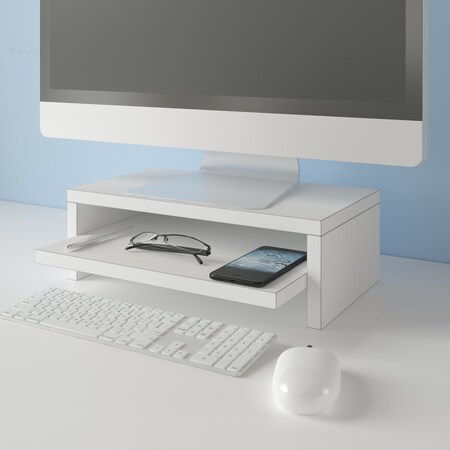 Way Basics Deluxe 2-Shelf Monitor Stand, White WB-STAND-2D-WE | Zoro