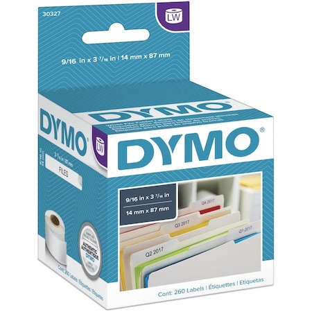 Dymo File Folder Labels, 9/16"x3-7/16", 130 Labels/RL, 2RL/BX, White PK ...