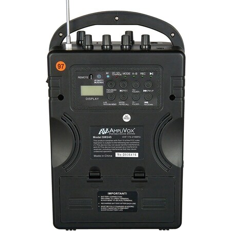 Amplivox Sound Systems PA System, Portable, 50W, Wireless, 9"x6-1/2"x11 ...