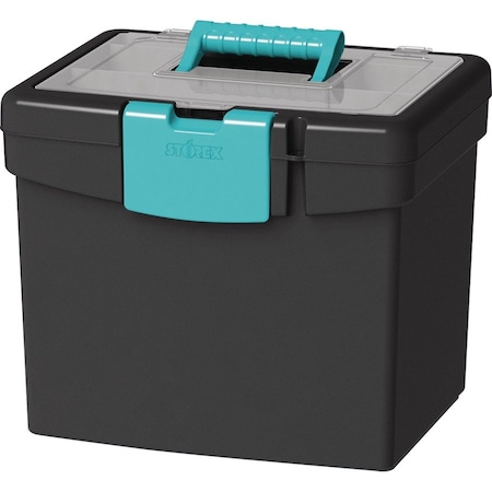 Storex File Storage Box, 10-9/10"Wx13-1/4"Dx11"H, Black/Teal ...