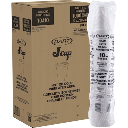Dart Container Cup, Foam, 10Oz, We, 25Ct 40PK DCC10J10CT | Zoro