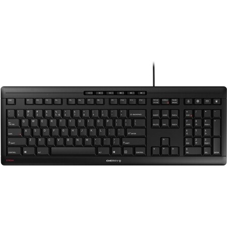 Cherry Keyboard, Corded, 104 Key, 10 Hotkeys, 6"Wx18"Lx1"H, Black ...
