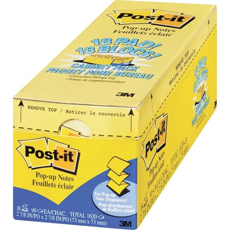 Post-It Note, Popup, 3X3, 18Pk, Canary MMMR33018CP | Zoro