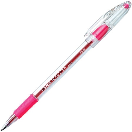 Pentel Ballpoint Pen, Fine Point, Pink Ink/Clear Barrel PK PENBK90P | Zoro