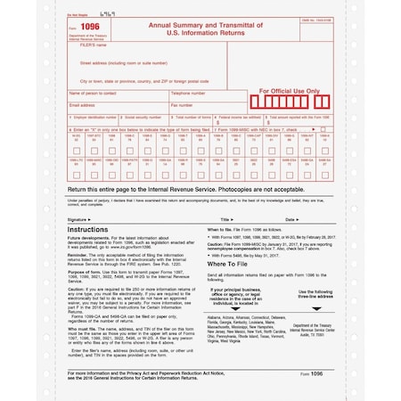 Tops Form, Tax, 1096, Carbonless Pk TOP2202 | Zoro