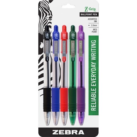 Zebra Pen Ballpoint Pen, Retractable, 1.0mm Pt, Assorted PK ZEB22205 | Zoro