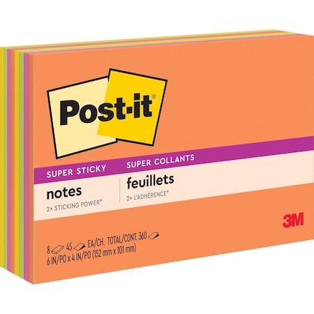 Post-It Note, Post-It, 6X4, 8Pk, Assrt Pk MMM6445SSP | Zoro