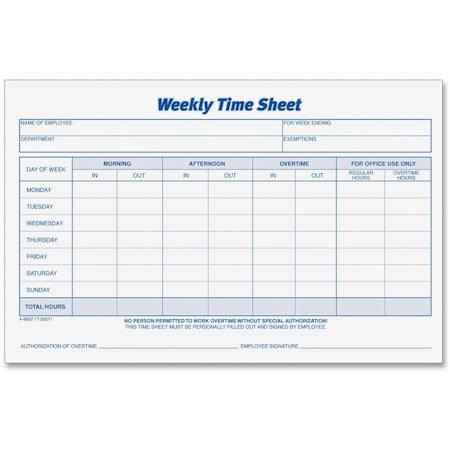 Tops Form, Timesheet, Wkly, 5.5X8.5 Pk TOP30071 | Zoro