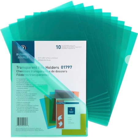 Business Source Transparent Poly File Holders Letter, PK10 01797 | Zoro