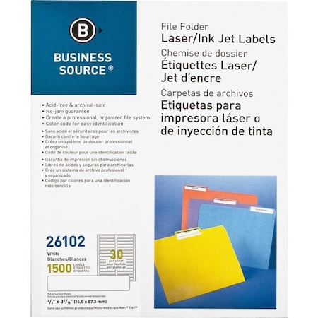 Business Source File Folder Labels, Laser/Inkjet, 2/3"x3-7/16", 1500/PK ...