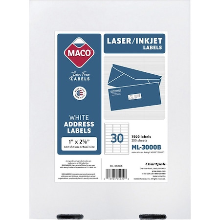 Maco Label, Lsr, 1X2-5/8, We Pk MACML3000B | Zoro