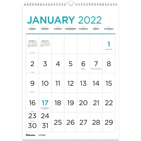 Blueline Calendar, Wall, 12X17, Lbe REDC173106 | Zoro